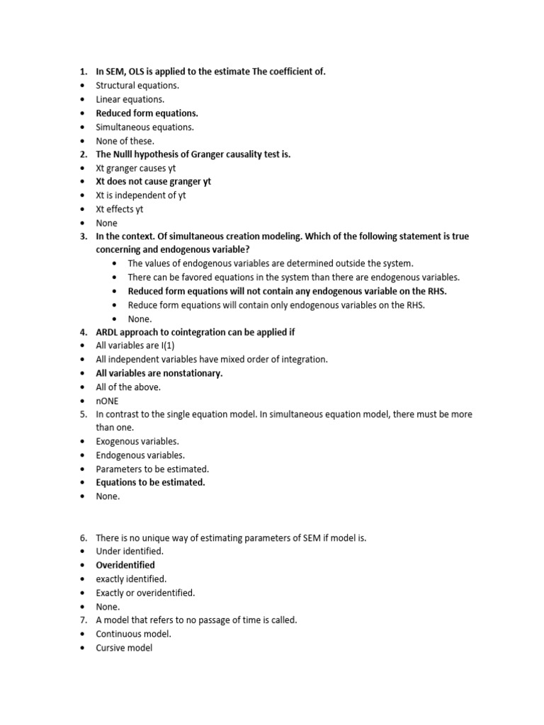 D FINALS Econometrics-II MCQs | PDF | Endogeneity (Econometrics ...