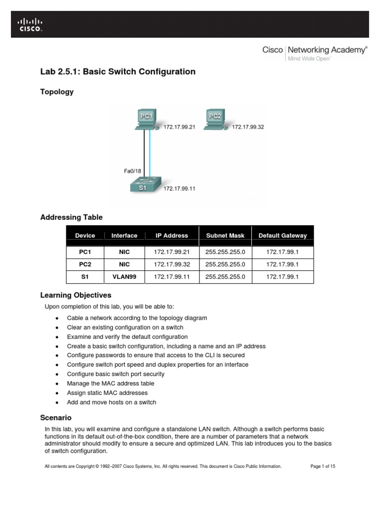 Lab 2.5.1 - Basic Switch Configuration | PDF | Network Switch | Cisco Certifications