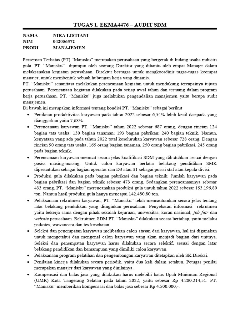 Nira Listiani - Tugas 1. Ekma4476-Audit SDM | PDF | Karier & Perkembangan
