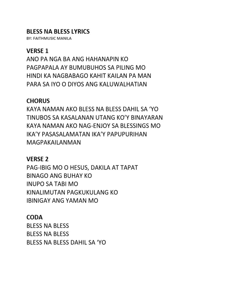 Bless Na Bless Lyrics | PDF