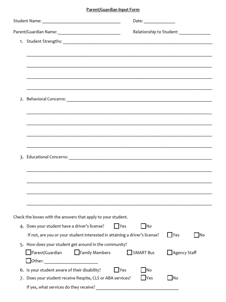 Parent Input Form for IEP | PDF | Legal Guardian