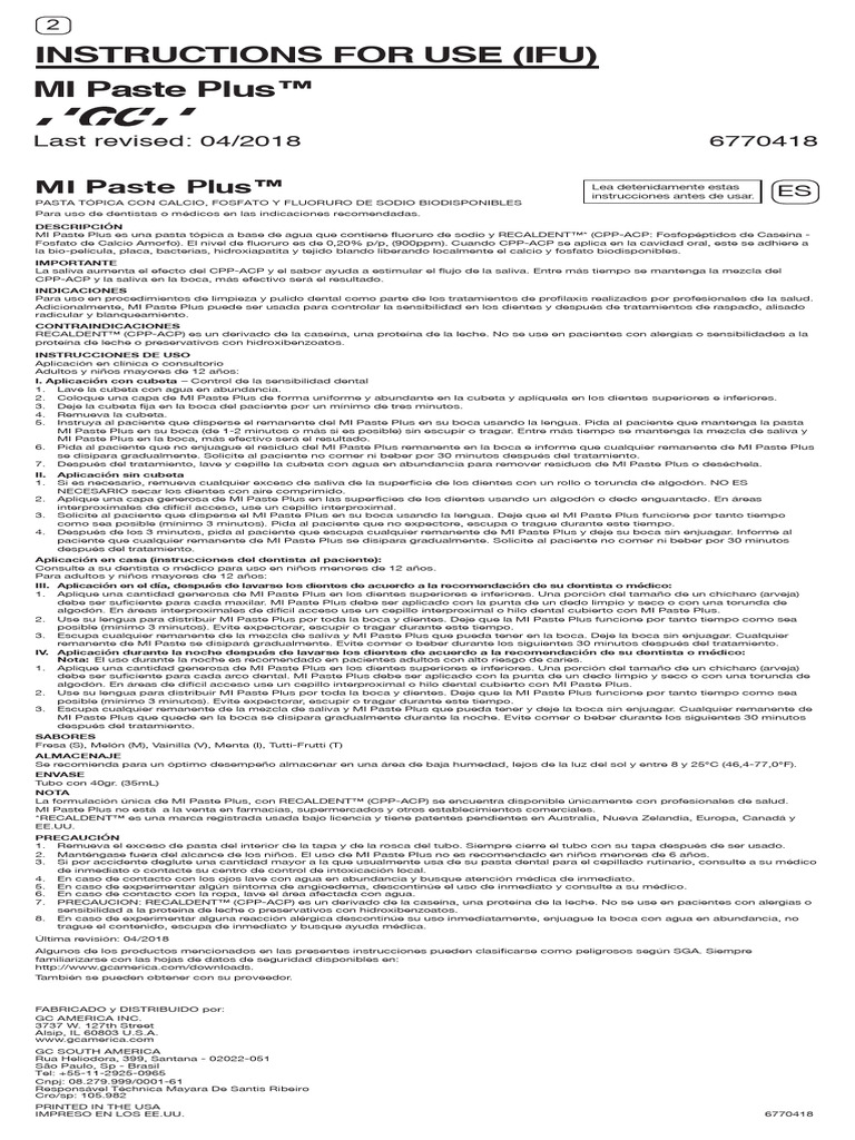 Mi Paste Plus Ifu Latam | PDF | Odontología | Boca