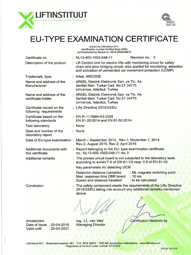 ARCODE EU-Type Examination Certificate | PDF