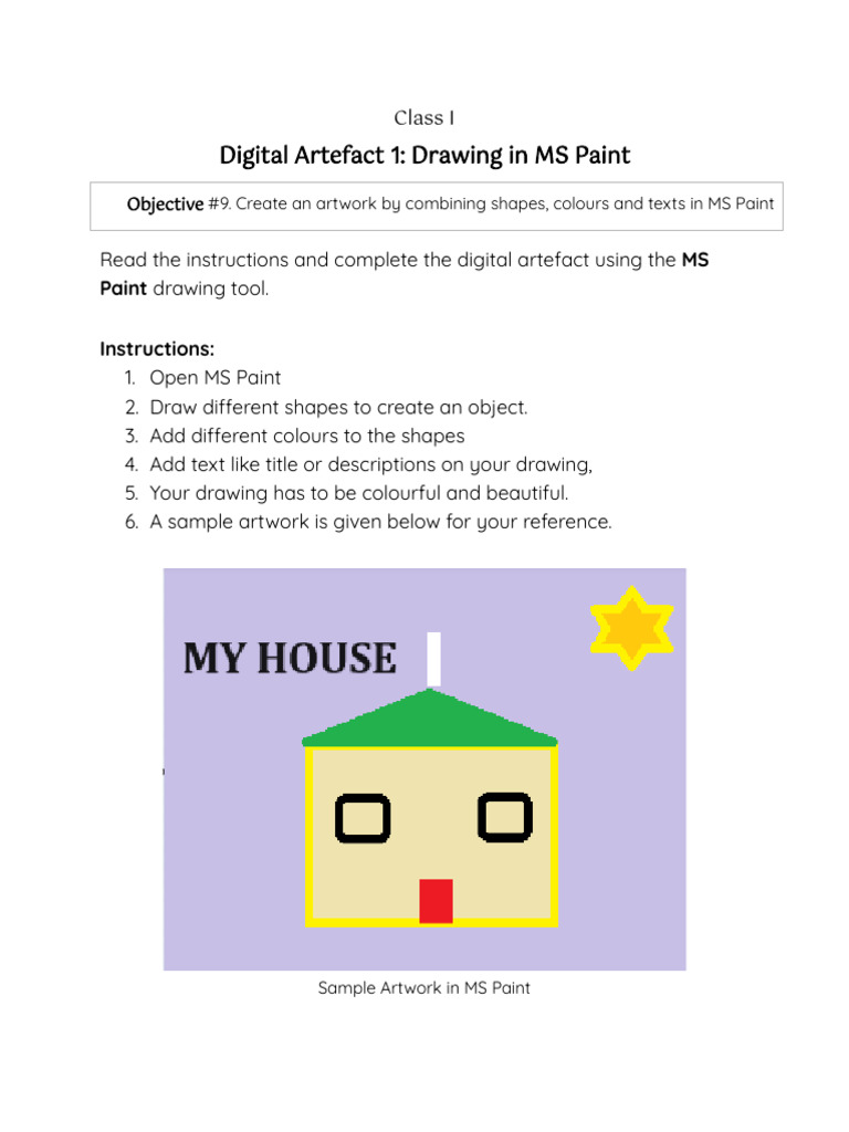 Class I-Digital Artefact 1 - Drawing in MS Paint - Obj9 | PDF