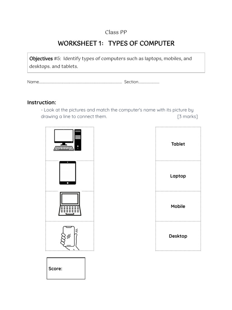 Class PP-Worksheet 1 - Types of Computer - Obj5 | PDF | Games ...