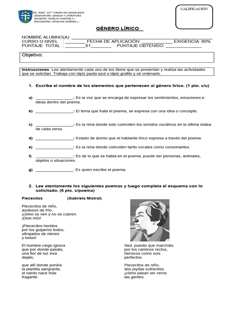 Actividades del Género Lírico para Primaria | PDF | Rima