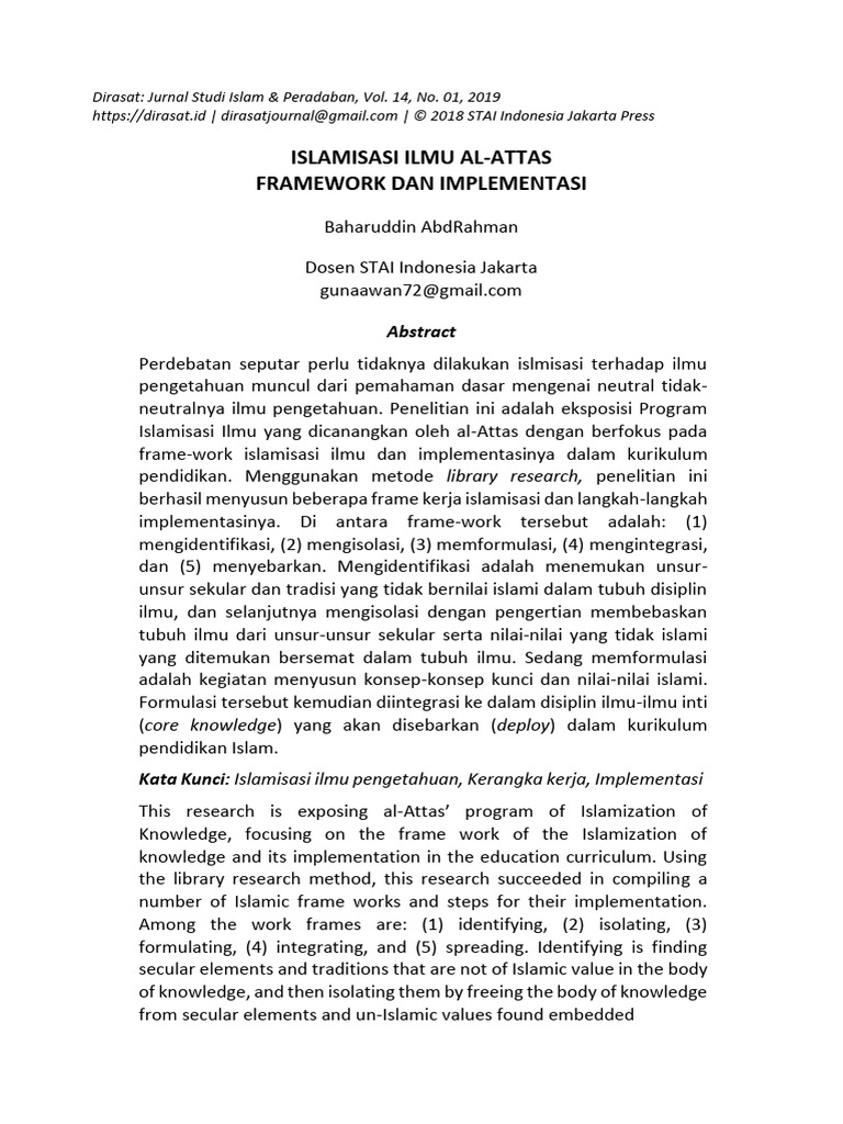 Islamisasi Ilmu Al Attas Framework Dan I 82b821a6 | PDF