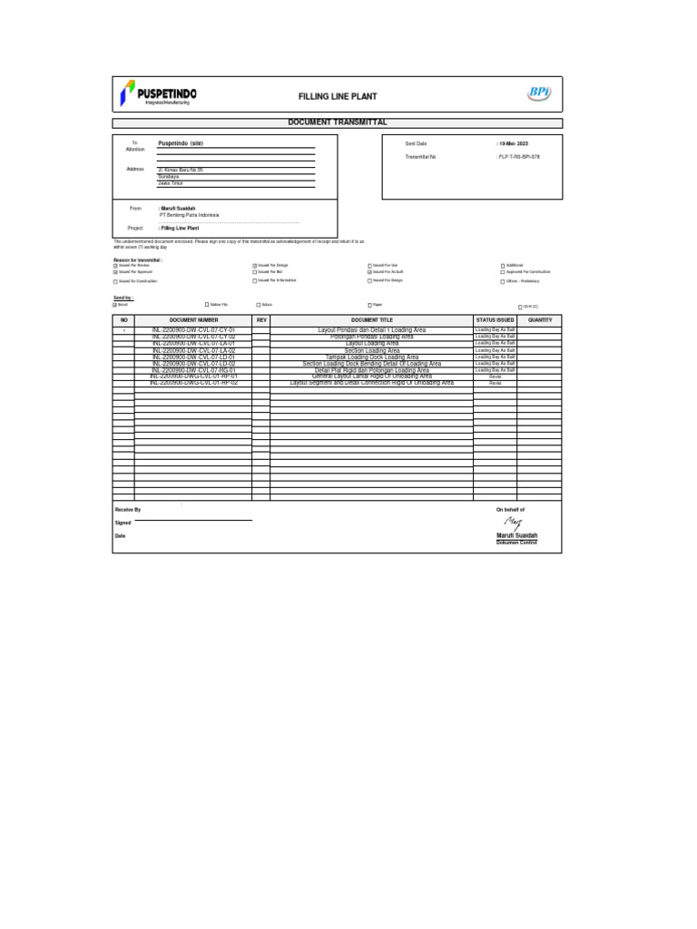 Filling Line Plant Document Transmittal | PDF