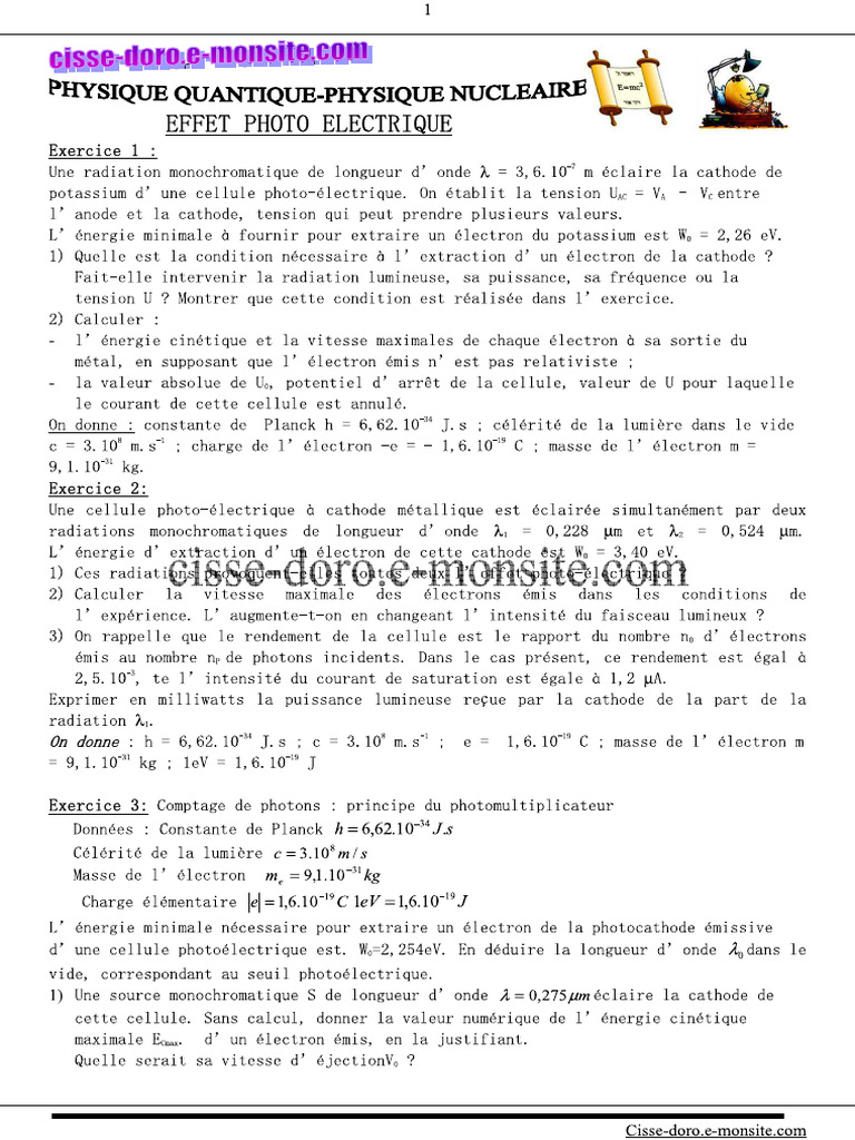 Physique Quantique Physique Nucleaire Effet Photo Electrique Niveaux d ...
