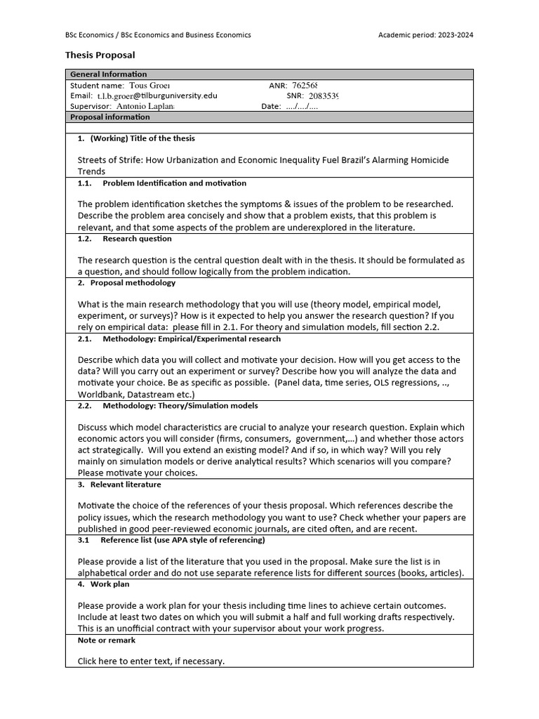 BSC Thesis Proposal Template 2023-2024 Spring | PDF | Economics | Methodology