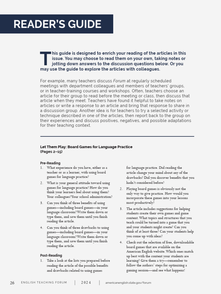 62 1 Readers Guide p26-27 | PDF | Teachers | Learning