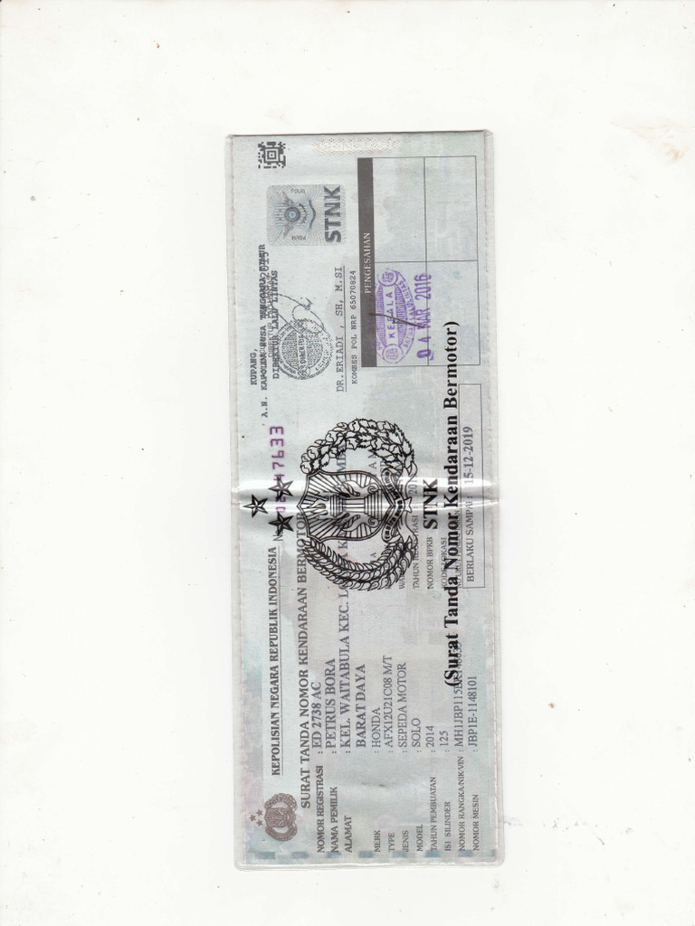 STNK Supra X 125 | PDF