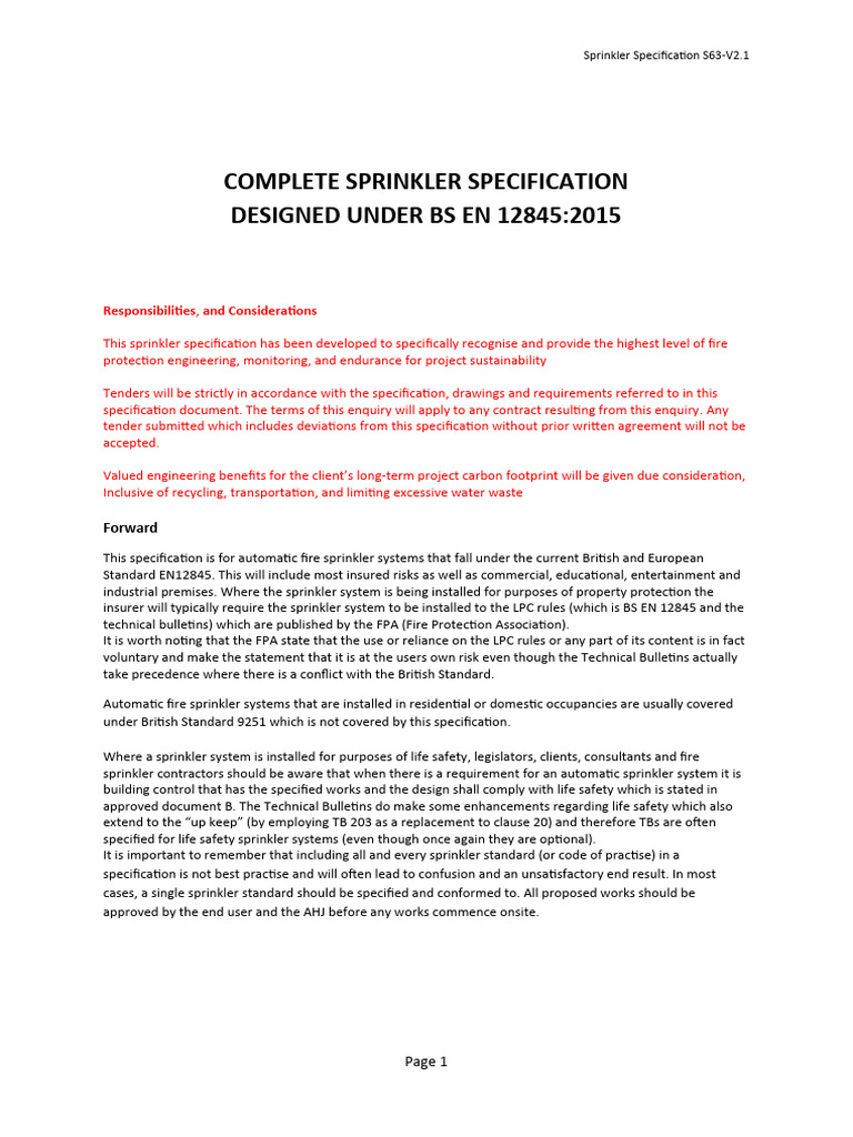BS EN 12845 Fire Sprinkler Specification | PDF | Fire Sprinkler System ...