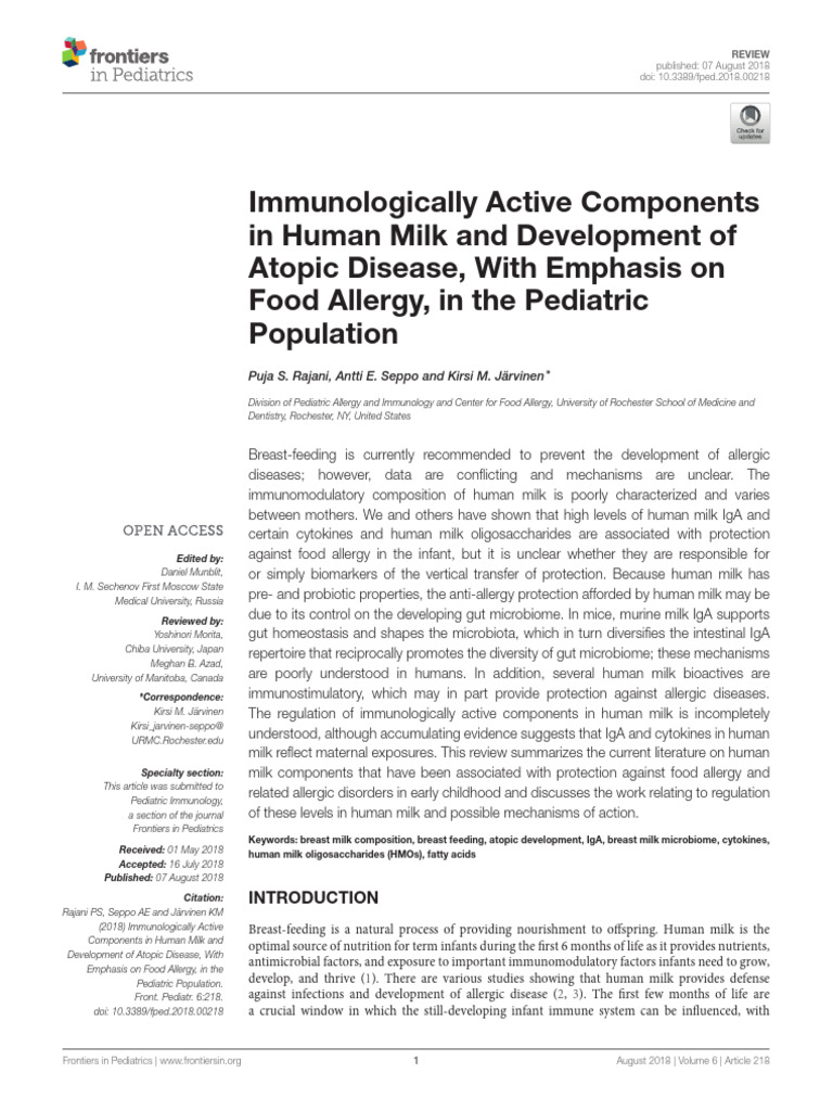 Immunologically Active Components in Human Milk and Development of ...