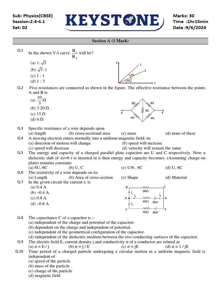 CBSE Set 2 (2.4-4.1) | PDF | Capacitor | Electrical Resistance And ...
