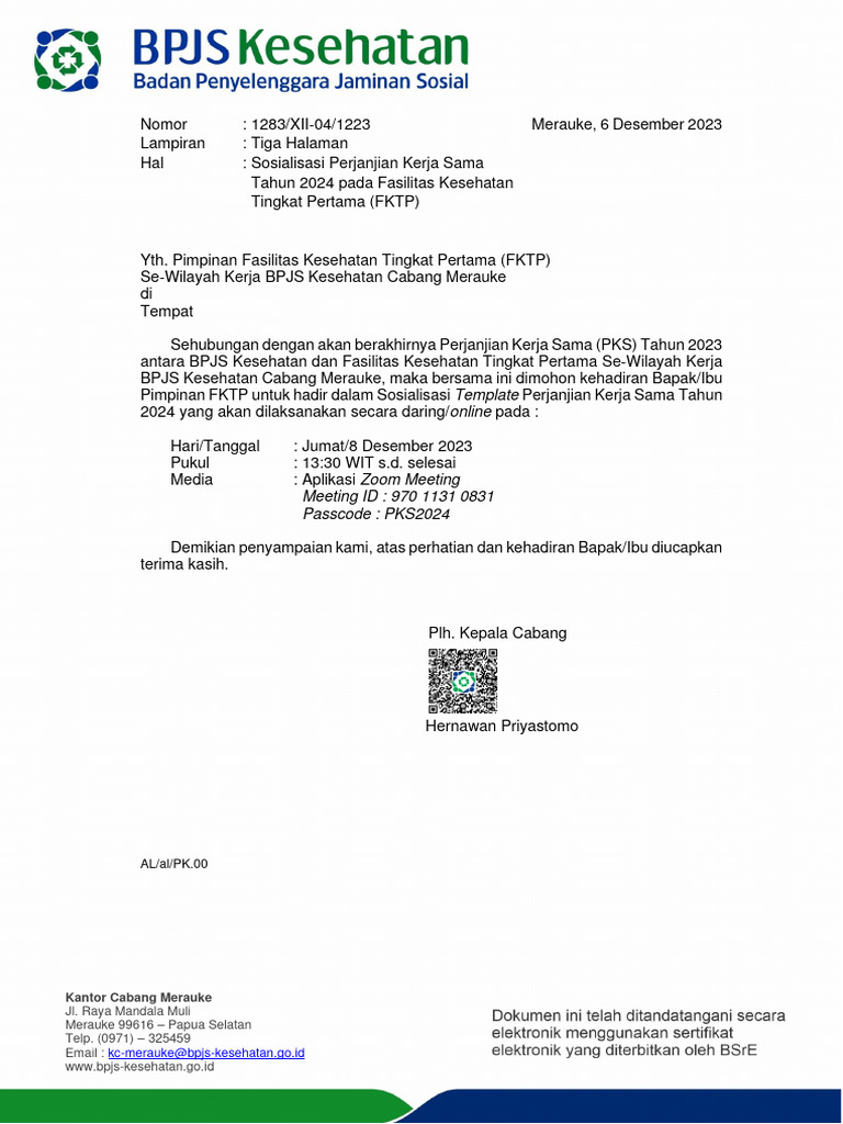 1283. Undangan Sosialisasi PKS FKTP Tahun 2024-KirimFKTP | PDF