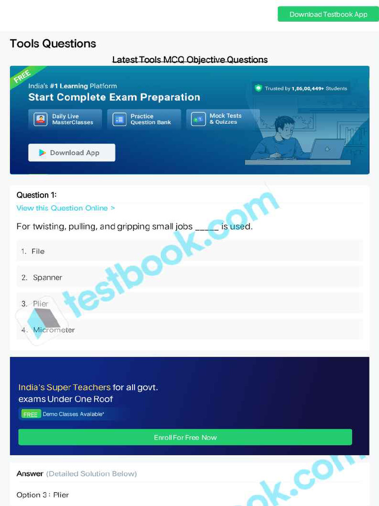 MCQ On Tools 5eea6a0c39140f30f369e10e | PDF