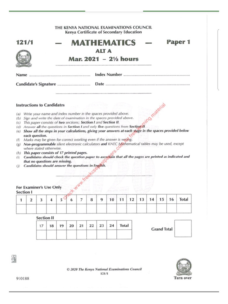 Maths PP1 Kcse 2020 | PDF