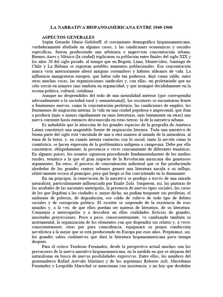 La Narrativa Hispanoamericana, 1940-1960 | PDF | Historia | Ficción general