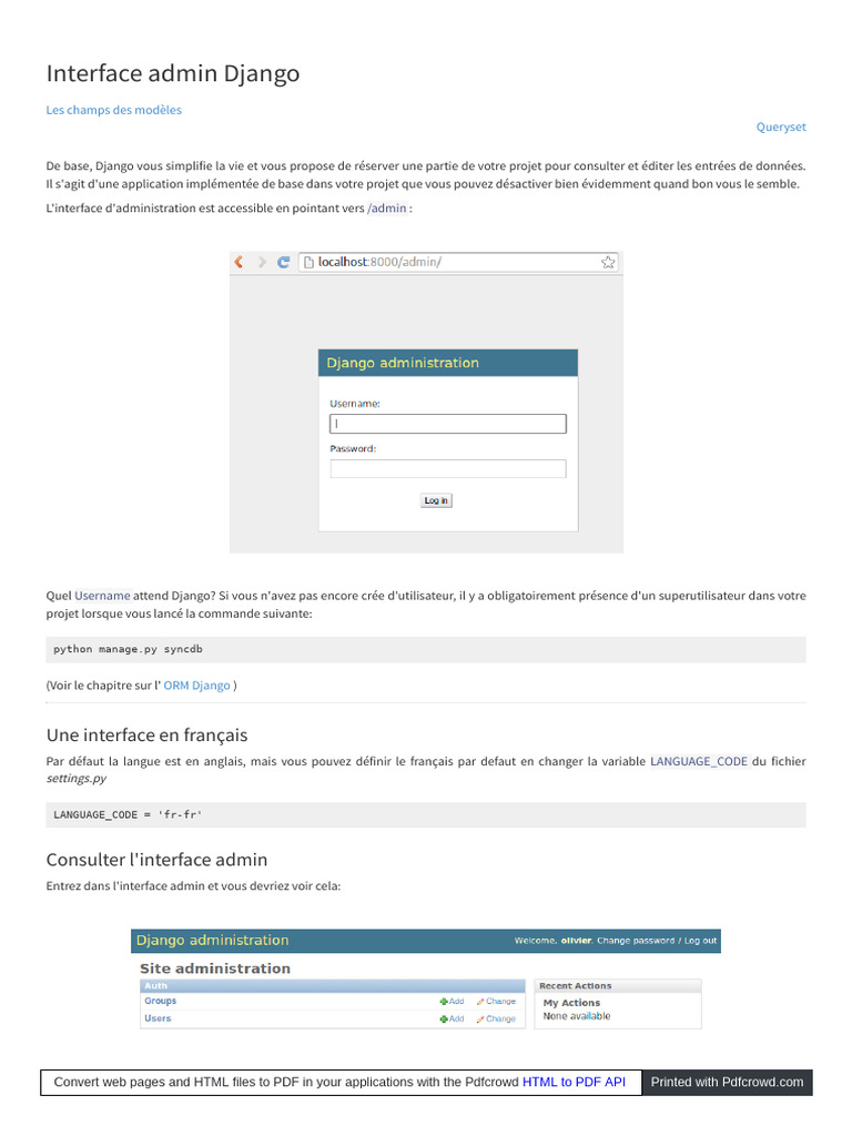 Interface d'Administration Django | PDF | Internet | Internet et Web