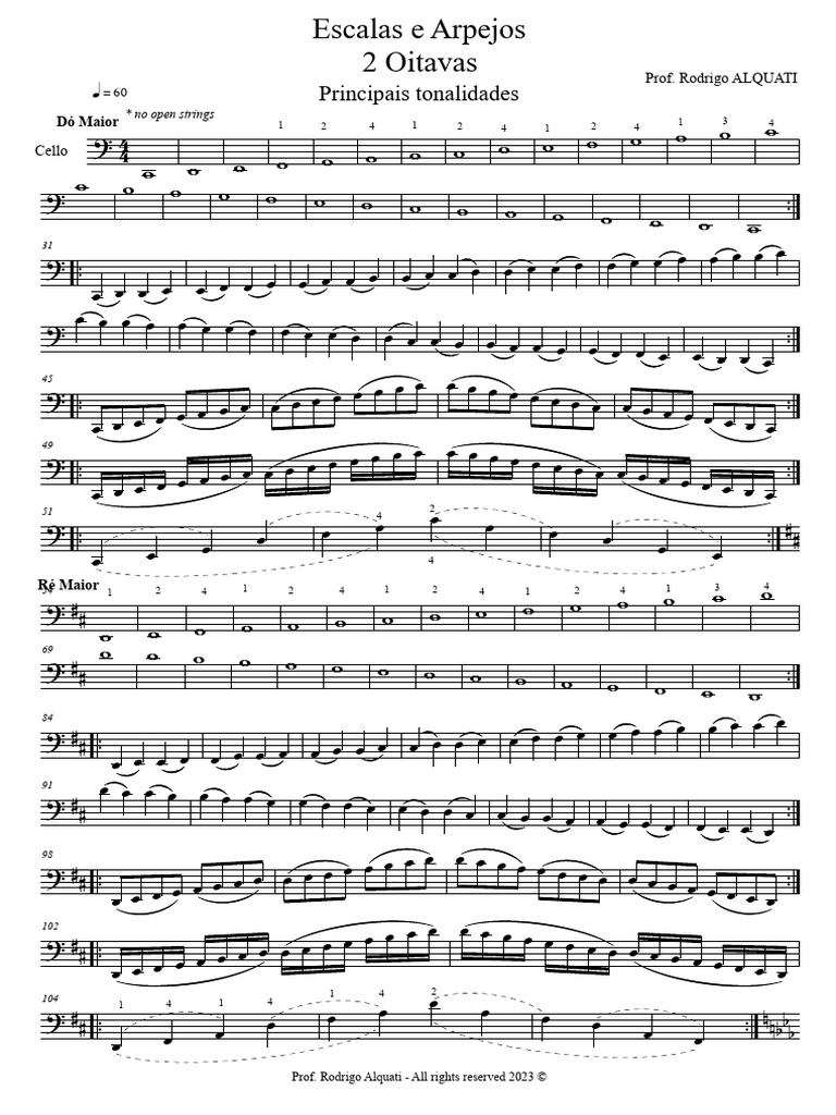 Escalas e Arpejos de 2 Oitavas Principais Tonalidade Maiores - Prof. Alquati | PDF