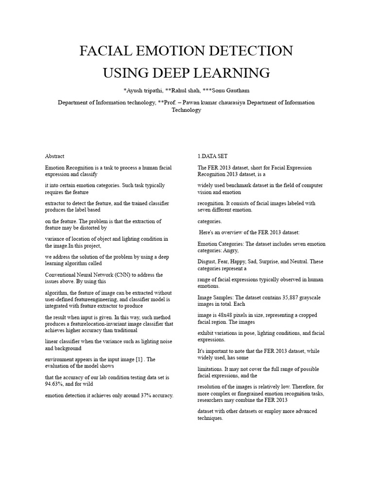 Facial Emotion Detection Pdf Deep Learning Artificial Neural Network
