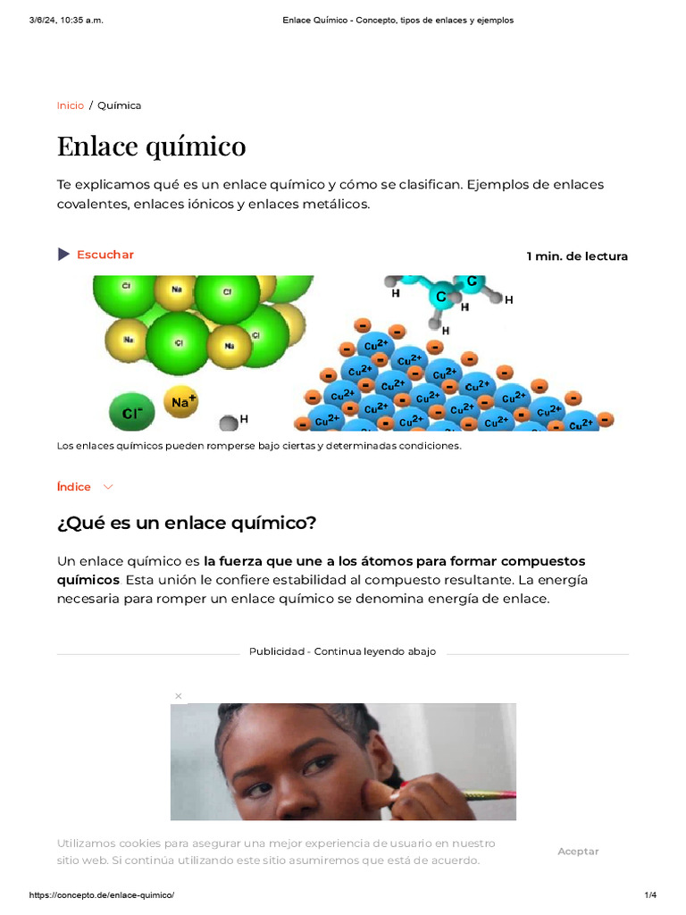 Enlace Químico - Concepto, tipos de enlaces y ejemplos | PDF | Enlace químico | Química