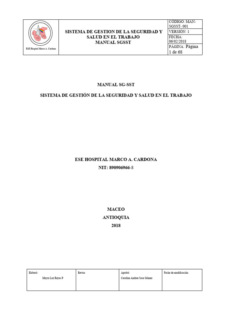 SG-SST-001 Sistema de Gestión de la Seguridad y Salud en el Trabajo | PDF | Hospital | Valores