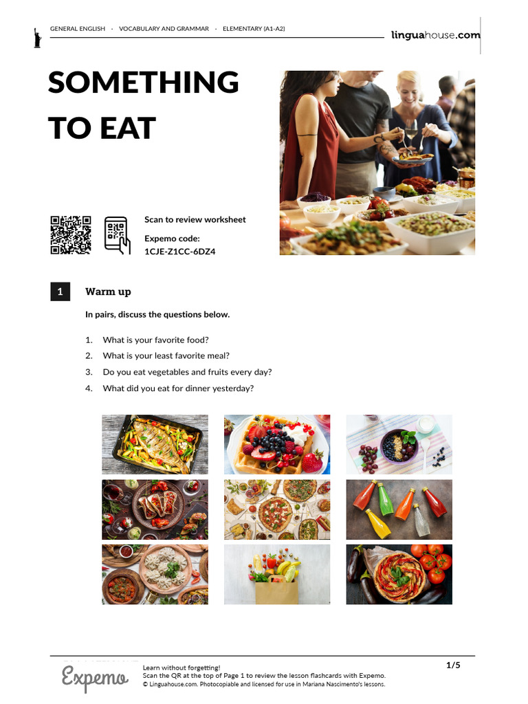 Elementary Food Vocabulary Guide | PDF | Noun | Foods