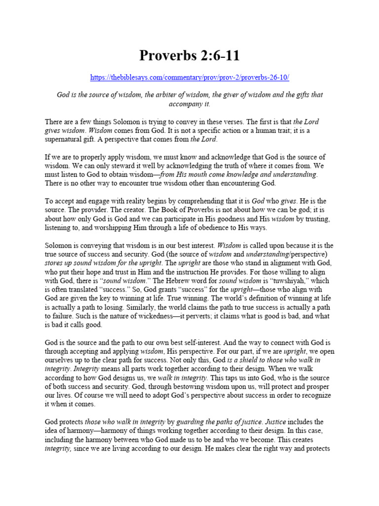 Proverbs 2 6 11 | PDF | Wisdom | Book Of Proverbs