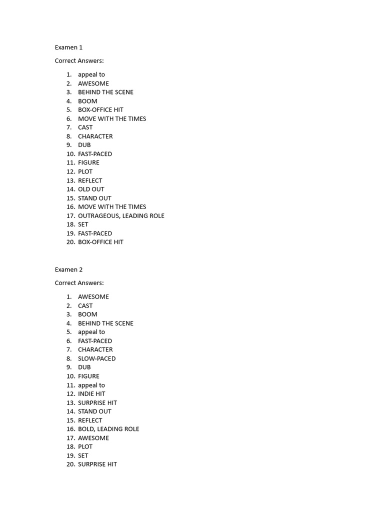 Film and Grammar Exam Answers | PDF | Science & Mathematics