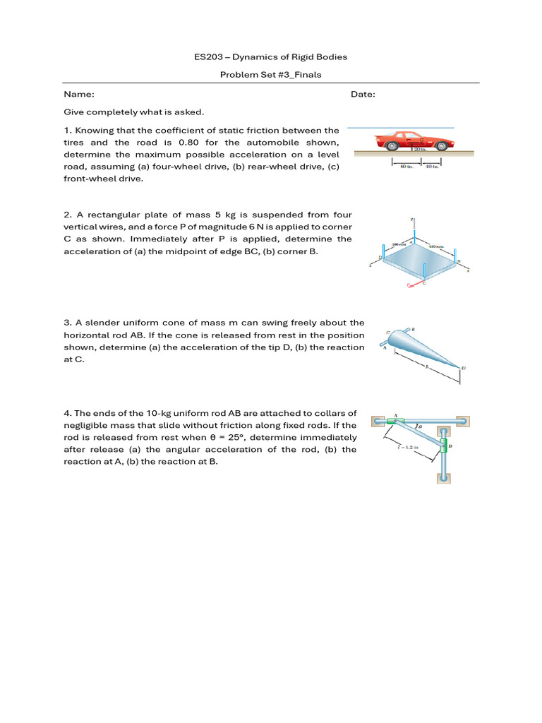 Rigid Body Dynamics Problem Set 3 | PDF