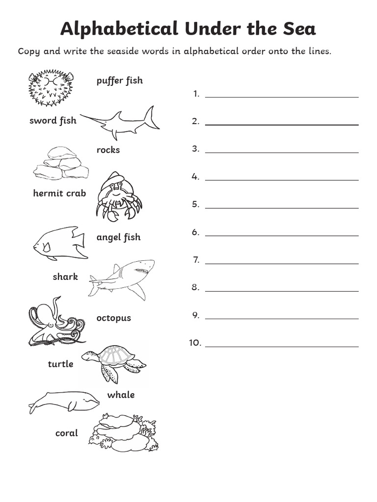 T T 11028 Under The Sea Differentiated Alphabet Ordering Activity Sheet ...