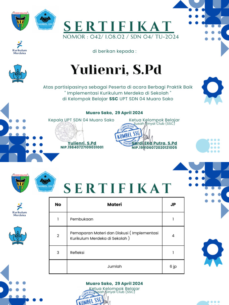 Sertifikat Berbagi Praktik Baik 2 pak Hen | PDF Sertifikat Berbagi Praktik Baik 2 pak Hen | PDF