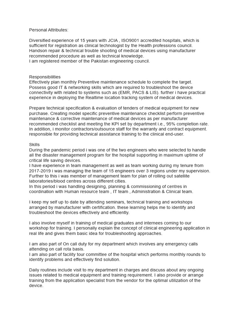 Personal Attributes | PDF | Medical Device | Health Care