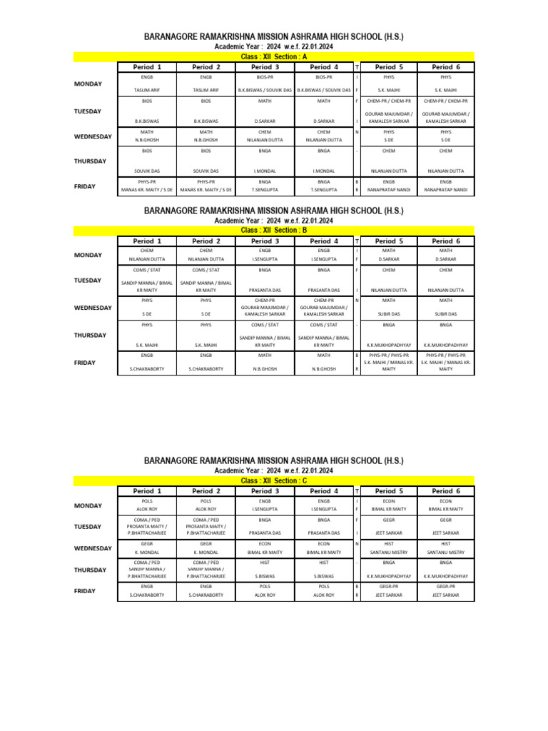 Class Xii Routine 2024 | PDF