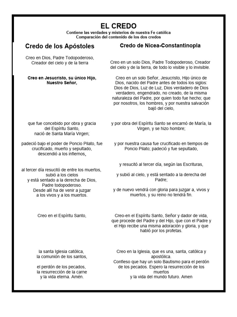 Comparativa de Credos Católicos | PDF | espíritu Santo | La ...