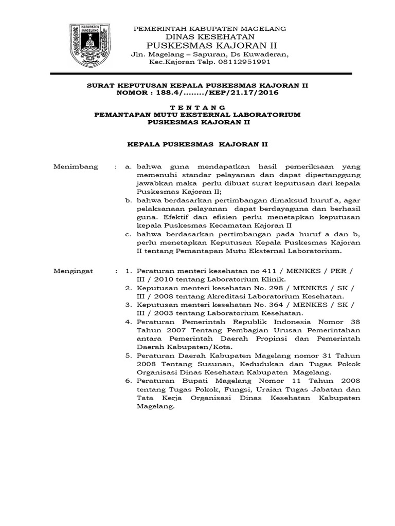 SK Pemantapan Mutu Eksternal Laboratorium | PDF