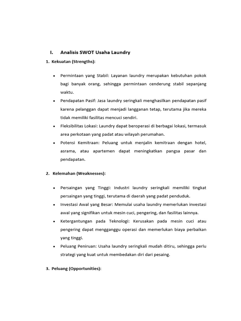 Analisis Swot KWU Laundry | PDF | Bisnis | Pengelolaan Keuangan & Uang