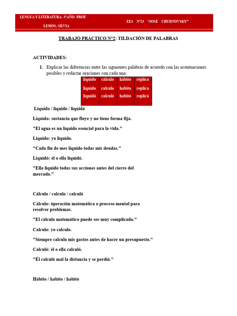 TP N°2- TILDACIÓN DE PALABRAS | PDF | Fonética | Voz humana