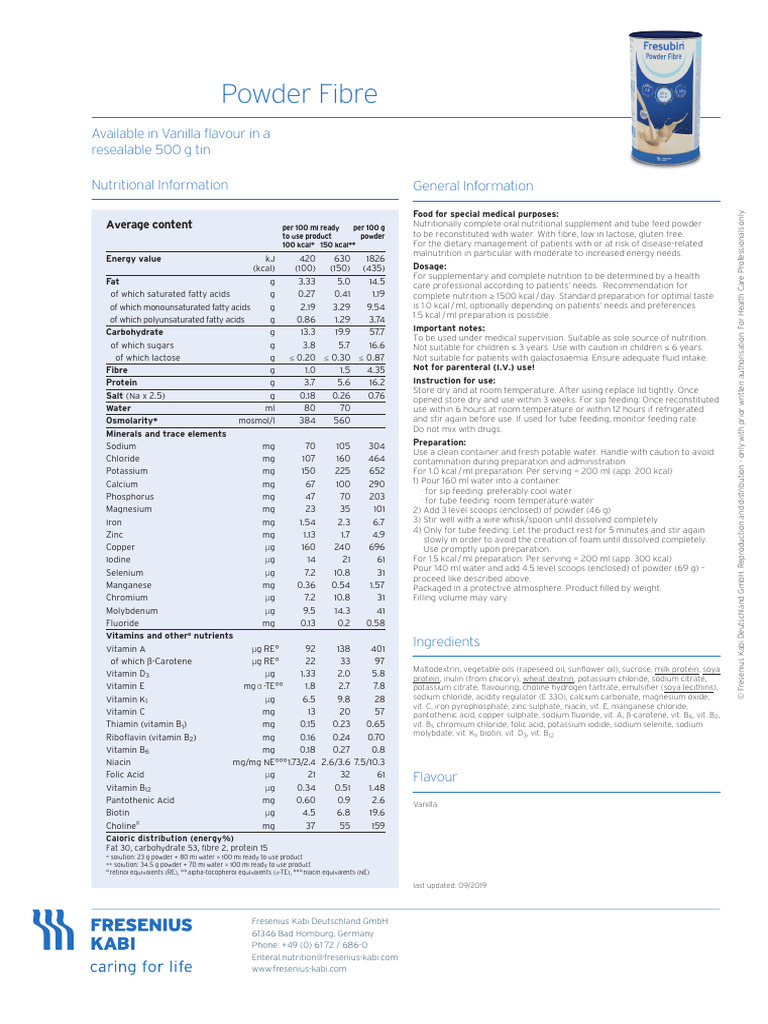 Productsheet Fresubin Powder Fibre 2019 | PDF | Magnesium | Food Energy