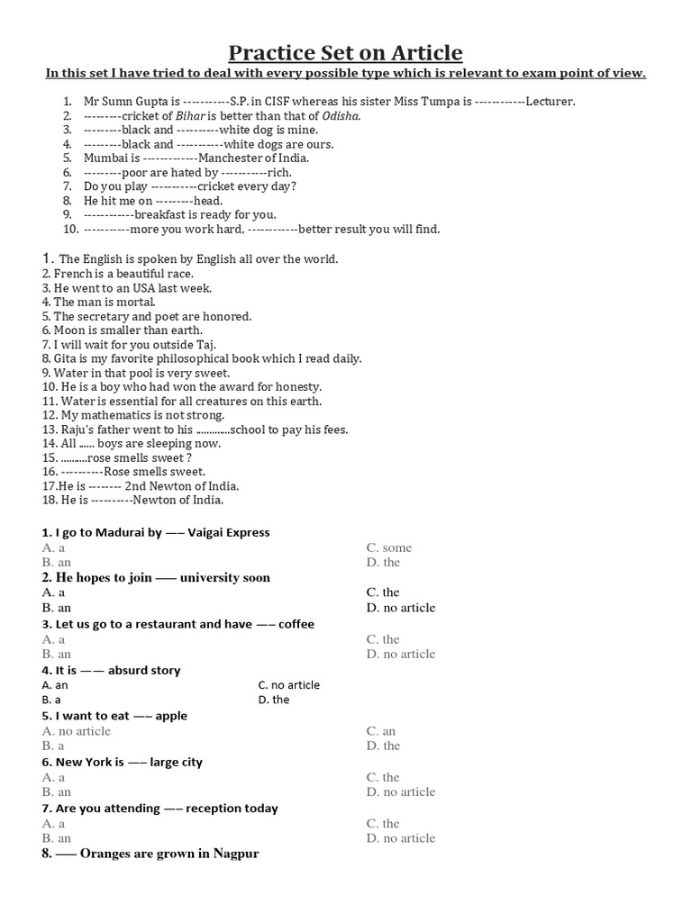 Article Question set first class | PDF