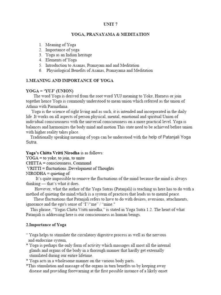 Unit - 5 Yoga Notes | PDF | Yoga | Meditation