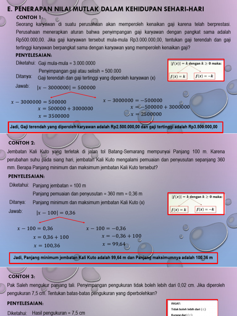 Nilai Mutlak Dalam Kehidupan Sehari-Hari (X Ipa 1) | PDF
