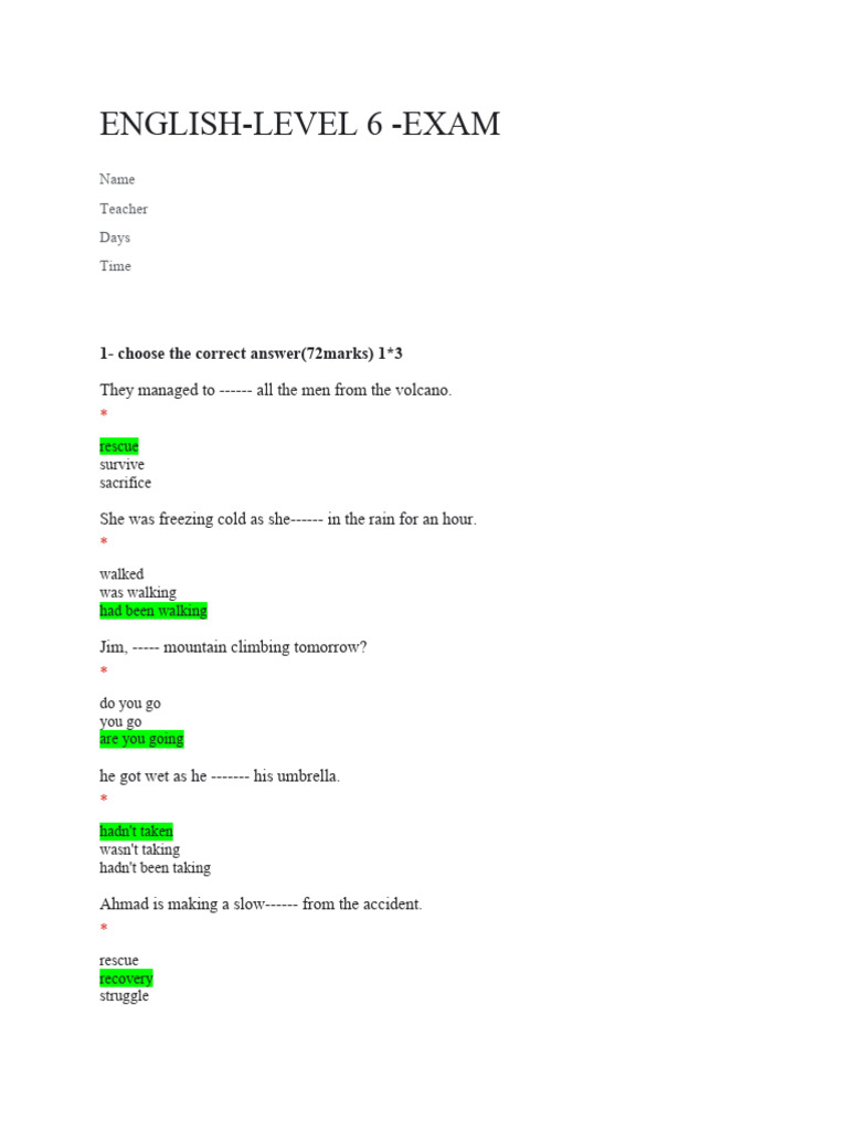 English Level 6 Exam Questions | PDF | English Language | Linguistics