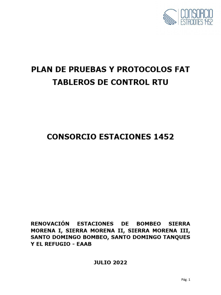 20220718 5.- PLAN DE PRUEBAS Y PROTOCOLOS FAT TABLEROS RTU | Descargar gratis PDF | Ingenieria ...