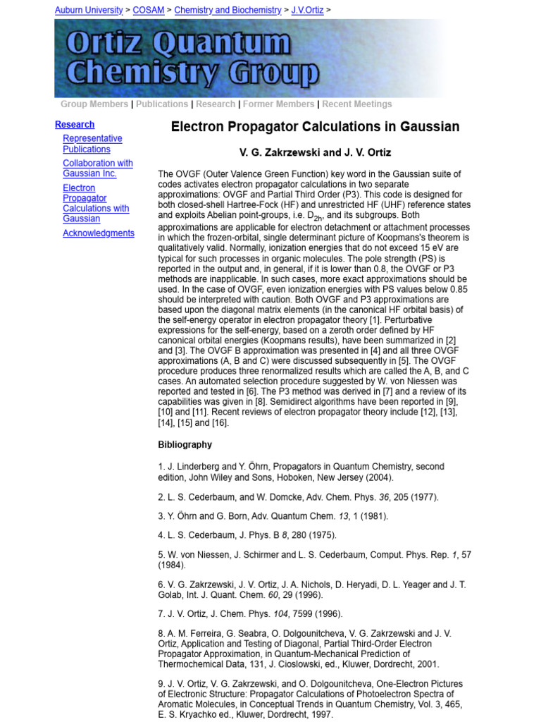 Ortiz Quantum Chemistry Group Electron Propagator Calculations In Gaussian Pdf Molecular