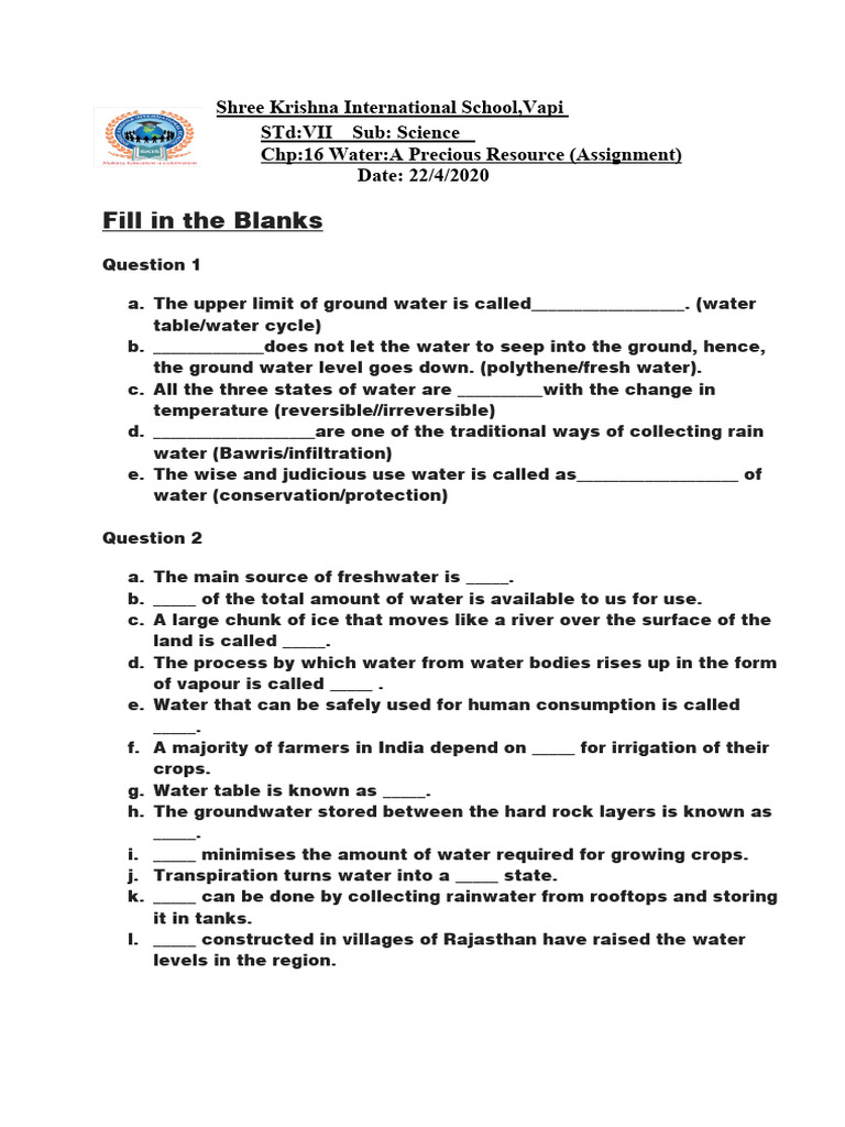 Grade 7 Science: Water Assignment | PDF | Water | Groundwater