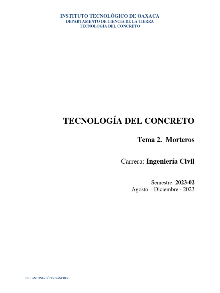 2.TEMA 2 Morteros Tec. de Concreto Mortero (Tema 2) 2023-2 | PDF | Mortero (Albañilería) | Cemento