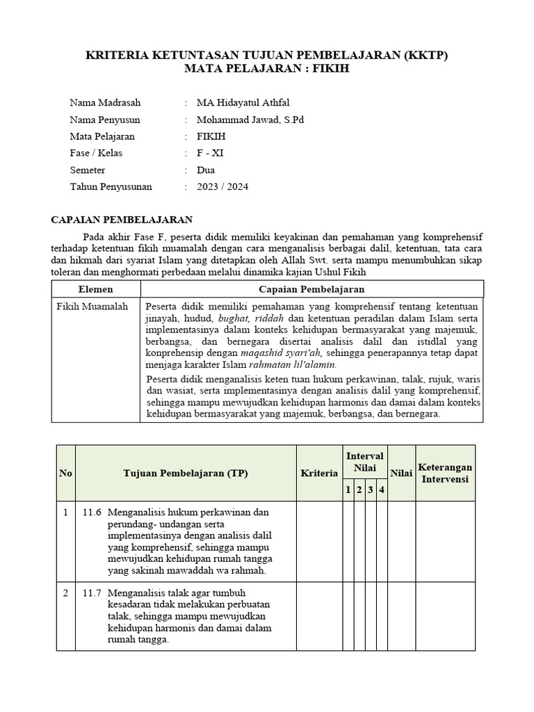 KKTP Fikih 11 SMT 2 | PDF